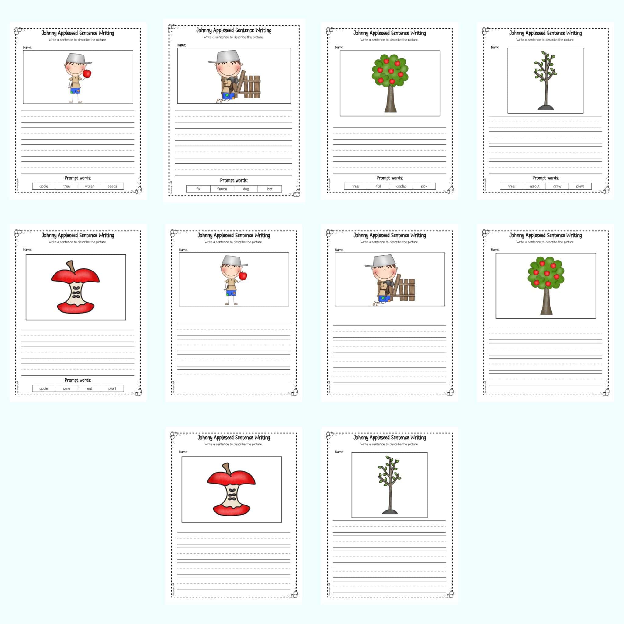 Free Johnny Appleseed Writing Prompt Worksheets - The Artisan Life