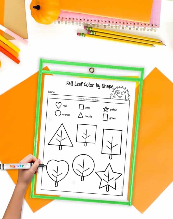 Free Printable Fall Leaf Color Shape Worksheet - The Artisan Life