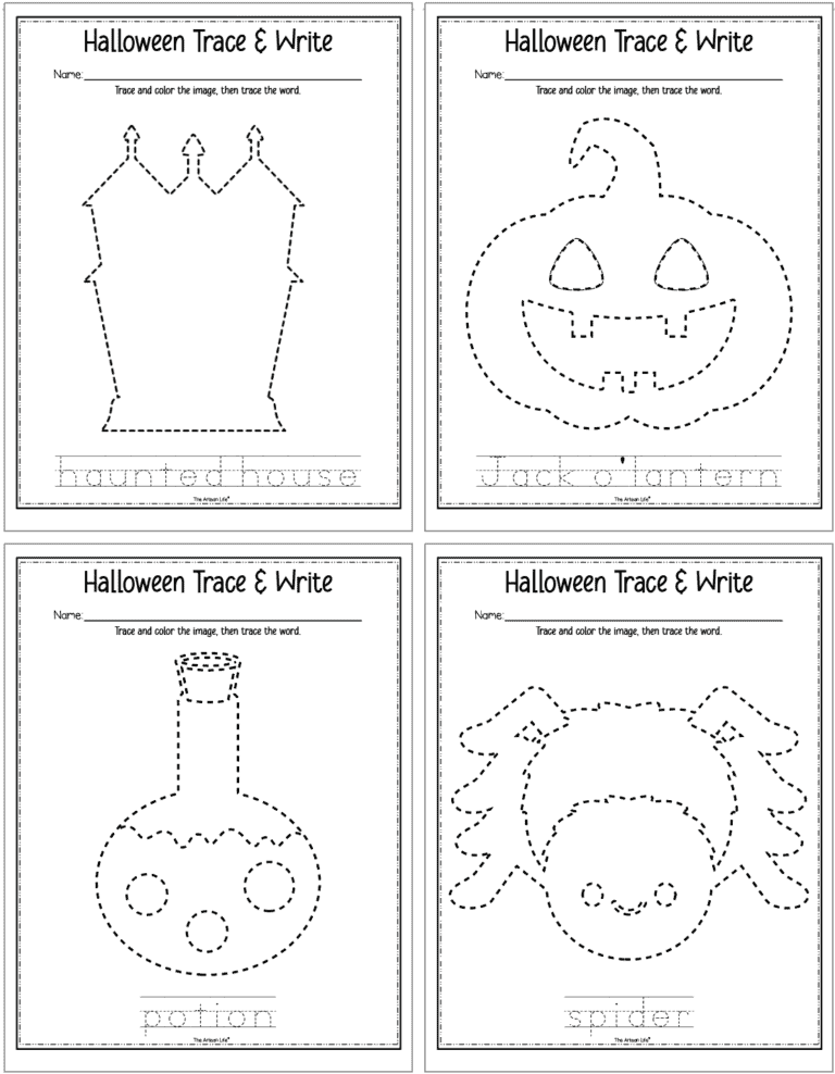 Free Printable Halloween Tracing Worksheets - The Artisan Life