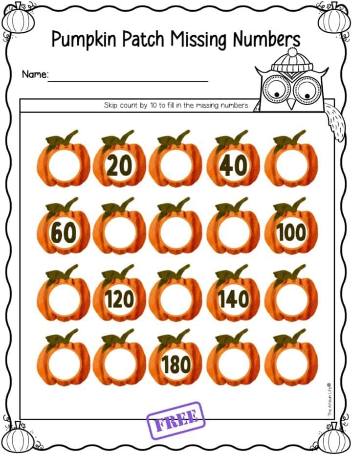 Free Printable Pumpkin Patch Missing Numbers Worksheets - The Artisan Life