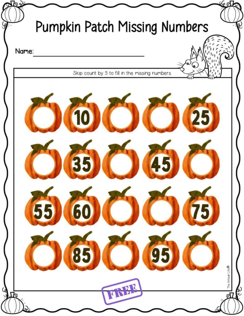 Free Printable Pumpkin Patch Missing Numbers Worksheets - The Artisan Life
