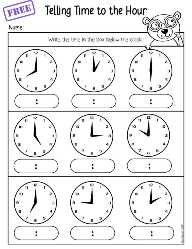 Free Telling Time First Grade Worksheets - The Artisan Life
