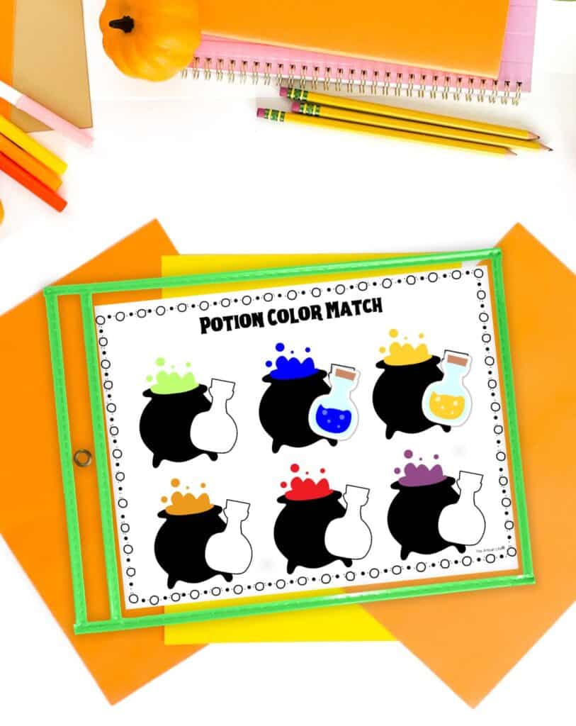 Free Printable Halloween Potion Color Matching Activity - The Artisan Life