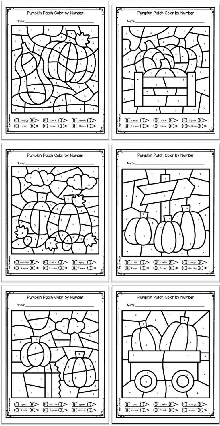 Free Printable Pumpkin Patch Color by Number Worksheets - The Artisan Life
