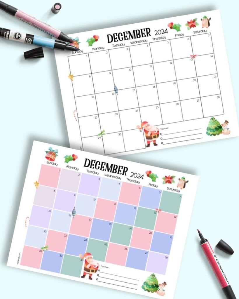 Free Printable December Calendar 2024 - The Artisan Life