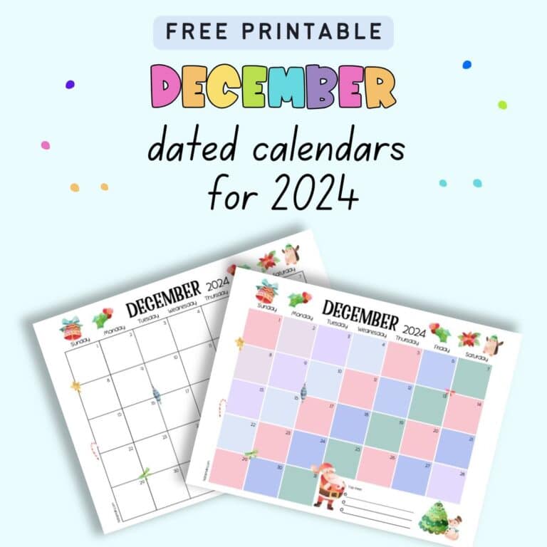Free Printable December Calendar 2024 - The Artisan Life