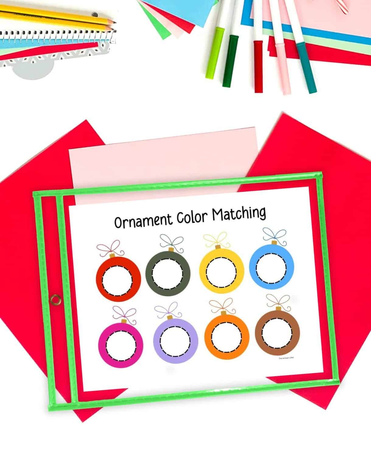 Free Printable Christmas Ornament Color Matching Activity - The Artisan ...
