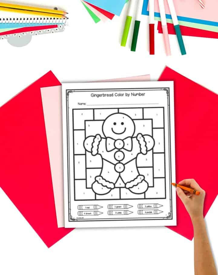 Free Printable Gingerbread Color by Number Worksheets - The Artisan Life