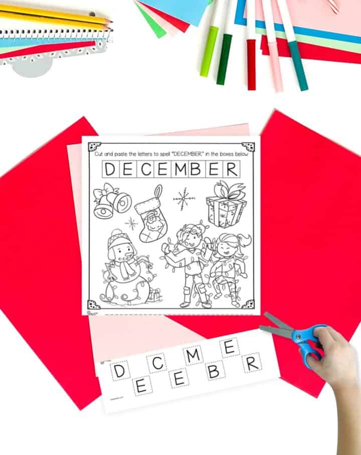 Free Printable December Cut and Glue Worksheet - The Artisan Life