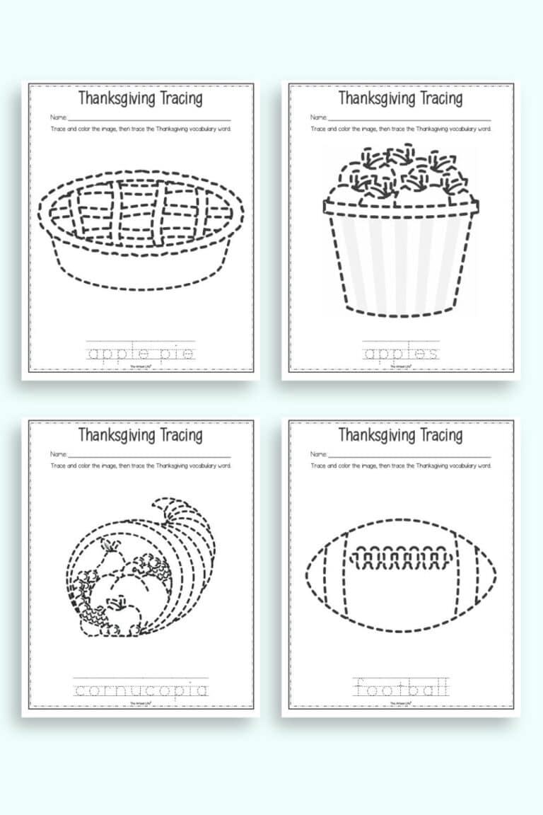 Free Printable Thanksgiving Tracing Worksheets - The Artisan Life