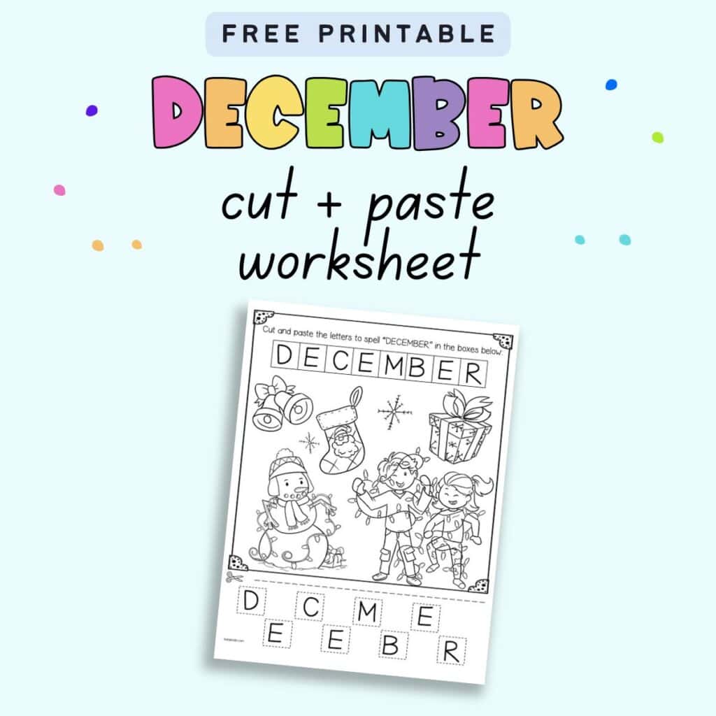 Free Printable December Cut and Glue Worksheet - The Artisan Life