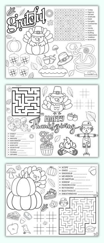 Free Printable Thanksgiving Activity Placemats - The Artisan Life