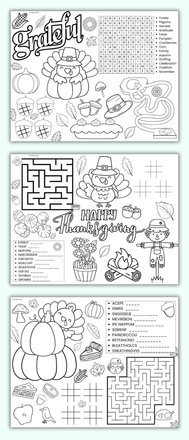 Free Printable Thanksgiving Activity Placemats - The Artisan Life