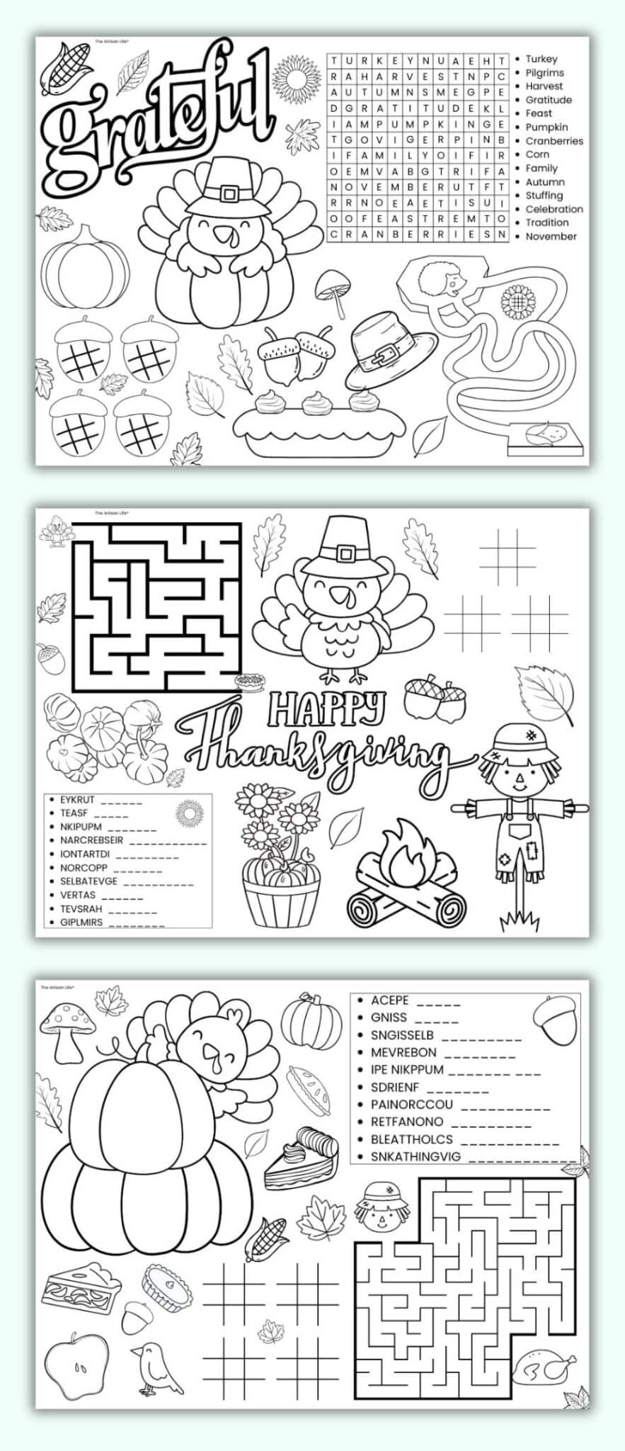 Free Printable Thanksgiving Activity Placemats - The Artisan Life