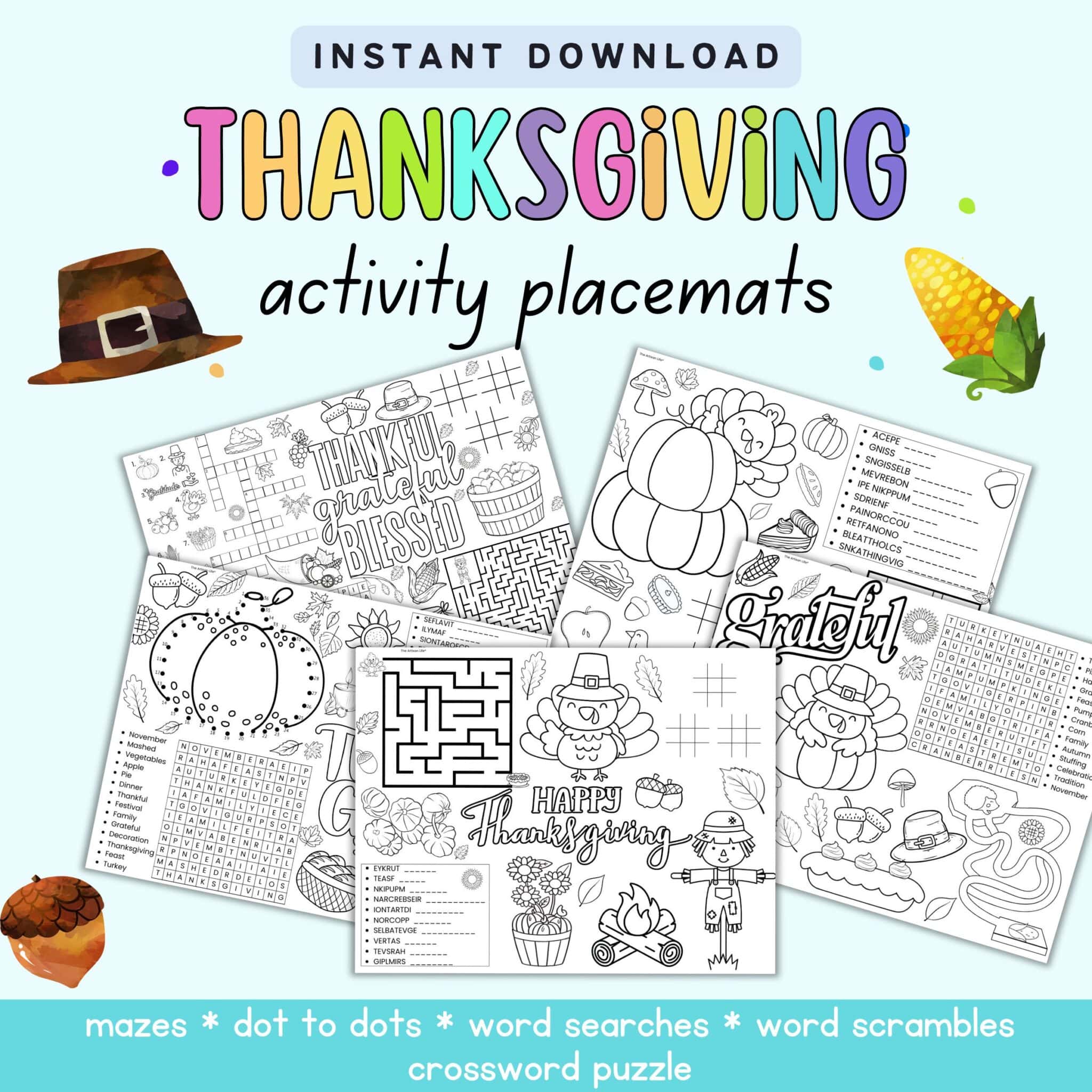 Free Printable Thanksgiving Activity Placemats - The Artisan Life