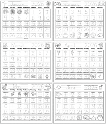 Free Printable Traceable Calendars for Kids - The Artisan Life
