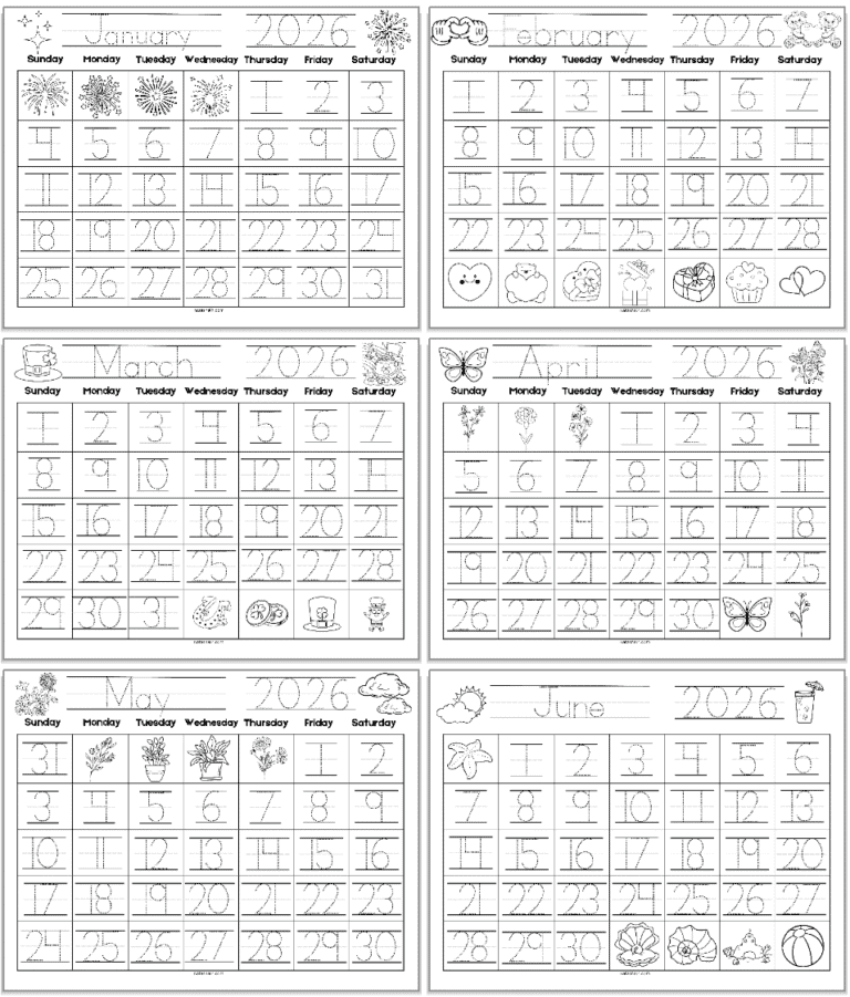 Free Printable Traceable Calendars for Kids - The Artisan Life
