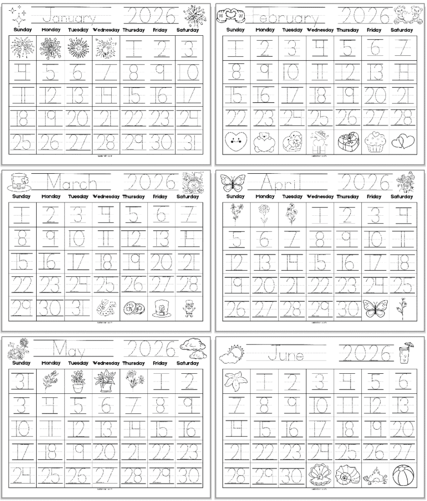 Free Printable Traceable Calendars for Kids - The Artisan Life