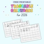 Free Printable Traceable Calendars for Kids - The Artisan Life