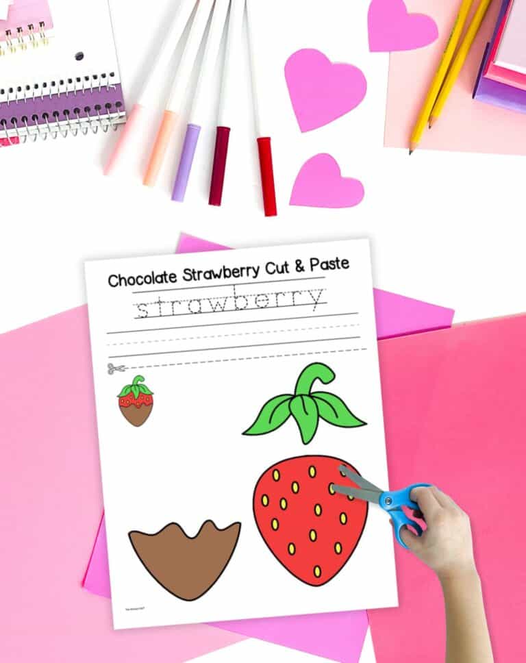 Free Printable Chocolate Strawberry Cut and Paste Craft - The Artisan Life