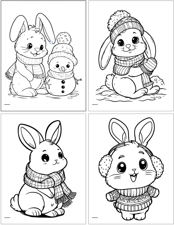 Free Printable Christmas Bunny Coloring Pages - The Artisan Life