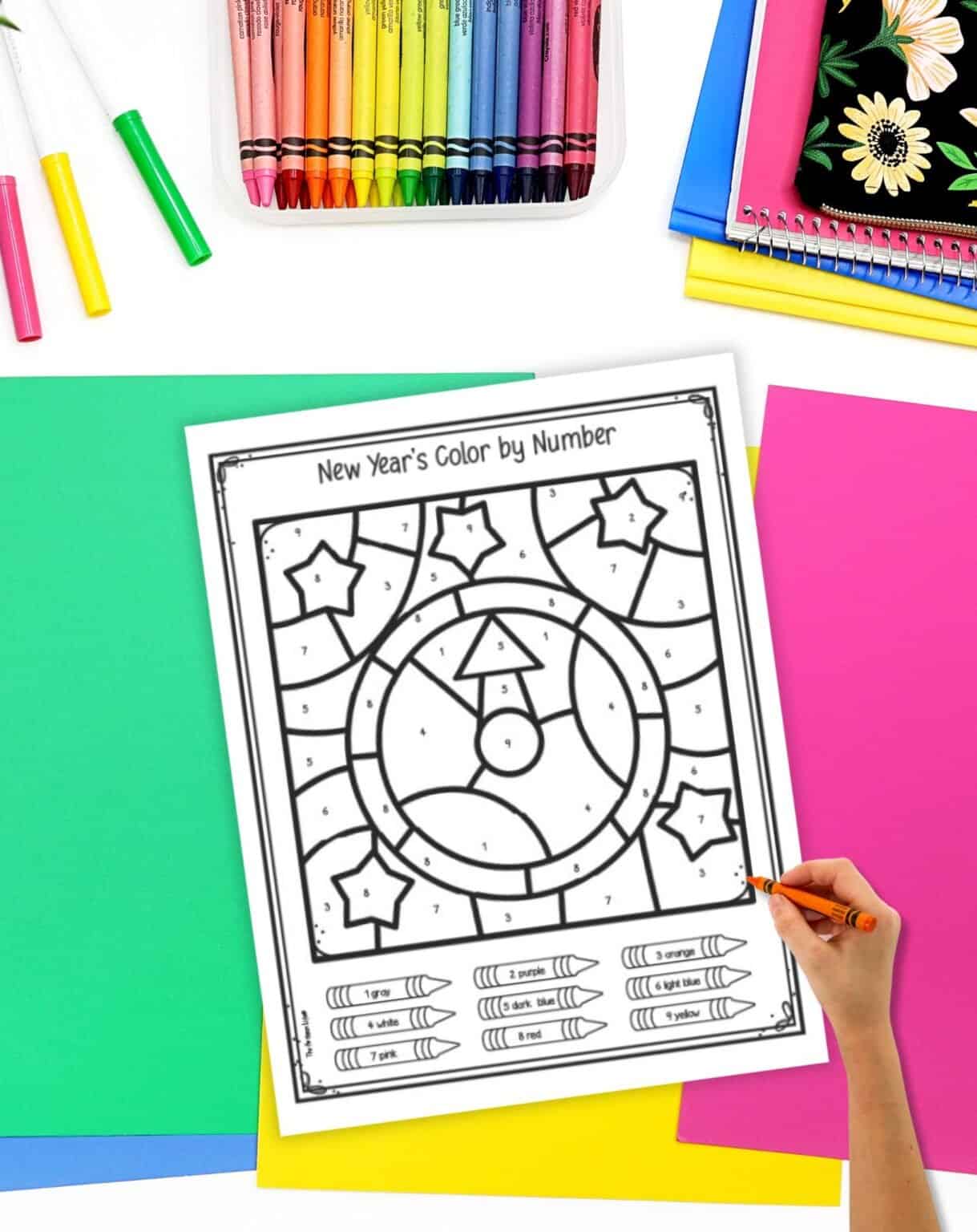 Free Printable New Year's Color by Number Worksheets - The Artisan Life