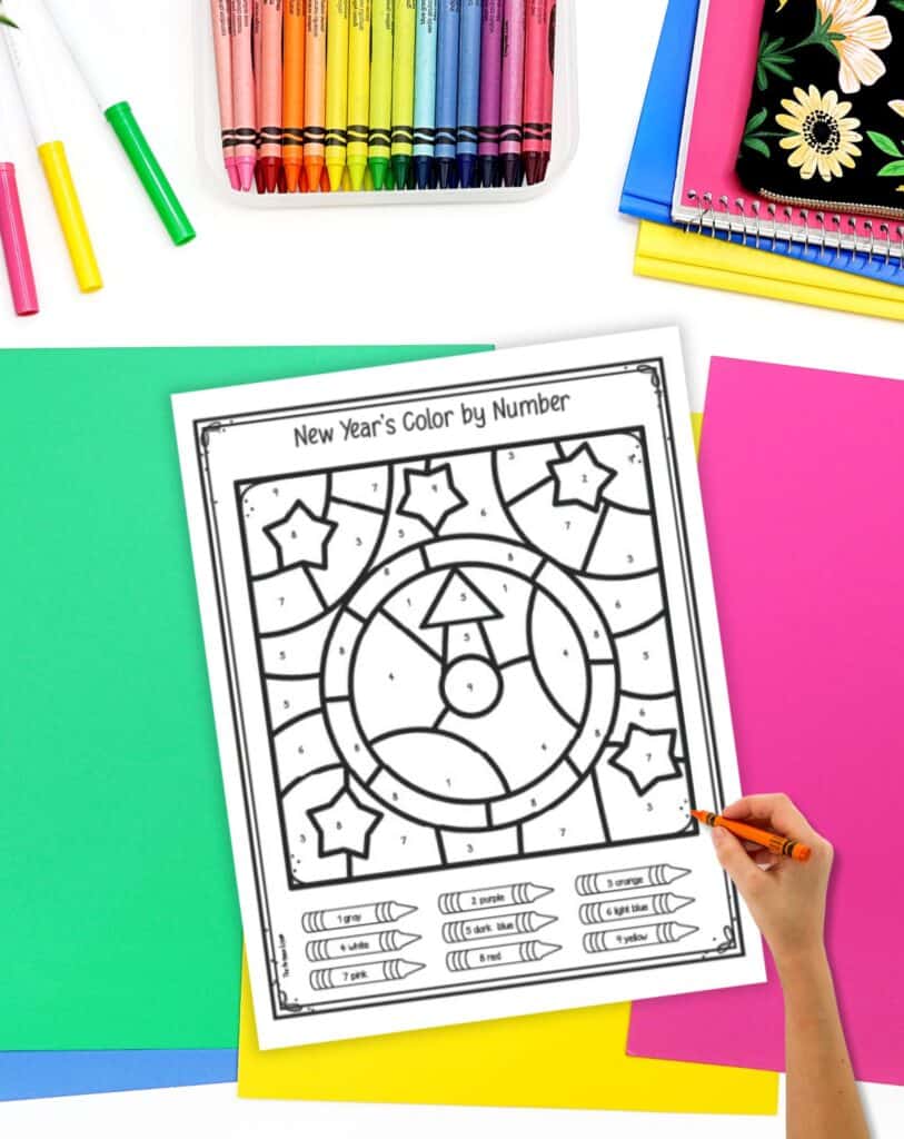 Free Printable New Year's Color by Number Worksheets - The Artisan Life