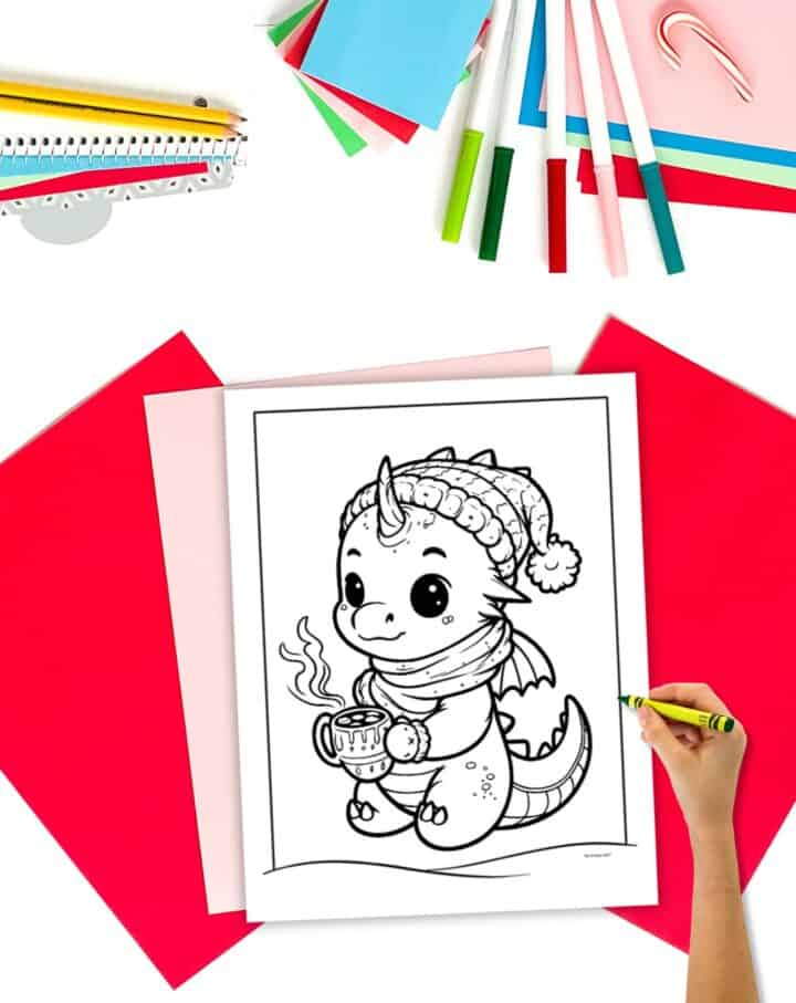 Free Printable Cute Christmas Dragon Coloring Pages - The Artisan Life