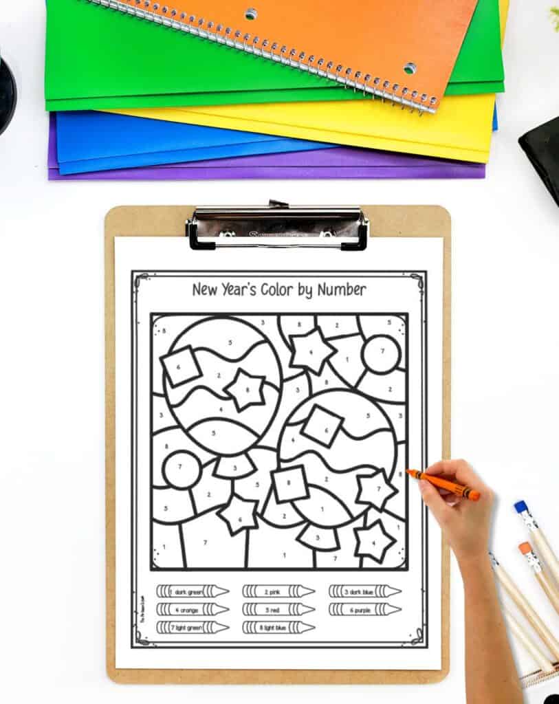 Free Printable New Year's Color by Number Worksheets - The Artisan Life