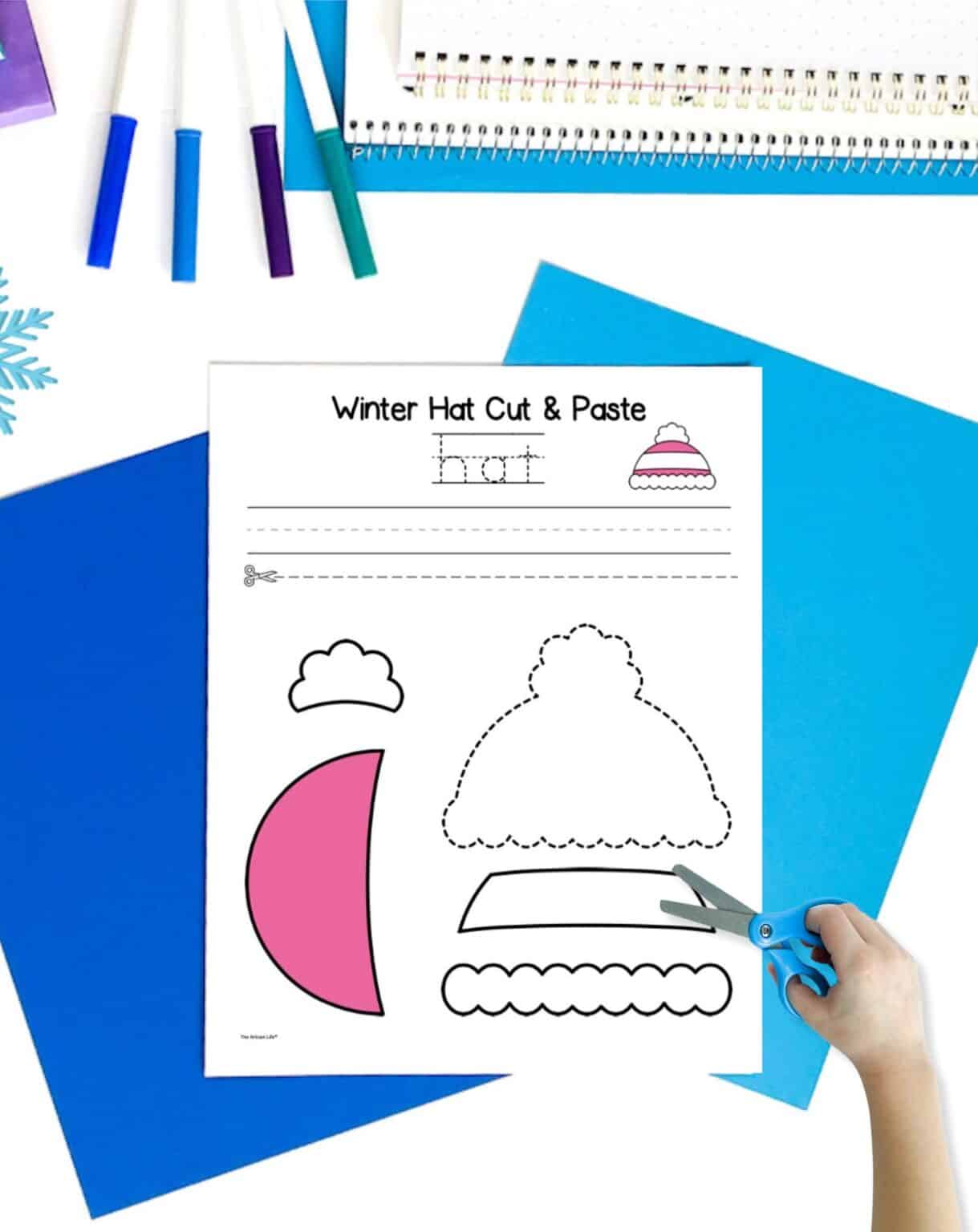 Free Printable Winter Hat Cut and Paste Craft - The Artisan Life