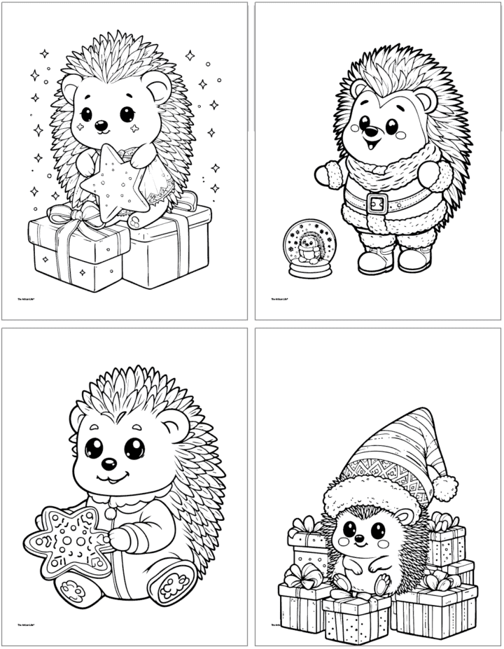 Free Printable Christmas Hedgehog Coloring Pages - The Artisan Life