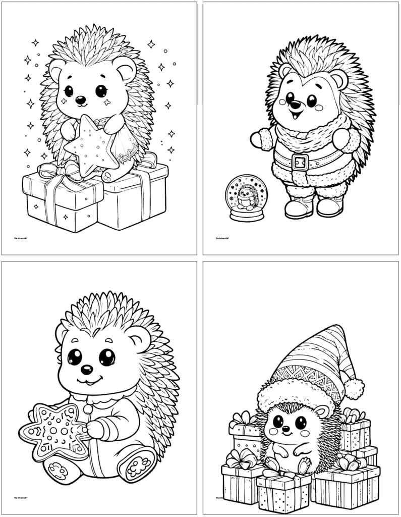 Free Printable Christmas Hedgehog Coloring Pages - The Artisan Life