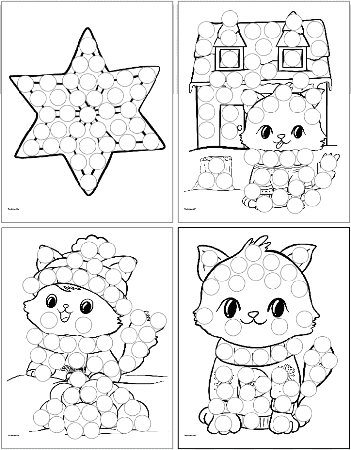 Free Printable Winter Cat Dot Marker Coloring Pages - The Artisan Life