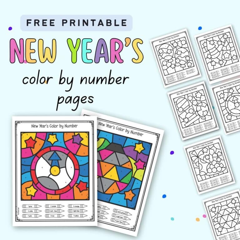 Free Printable New Year's Color by Number Worksheets - The Artisan Life