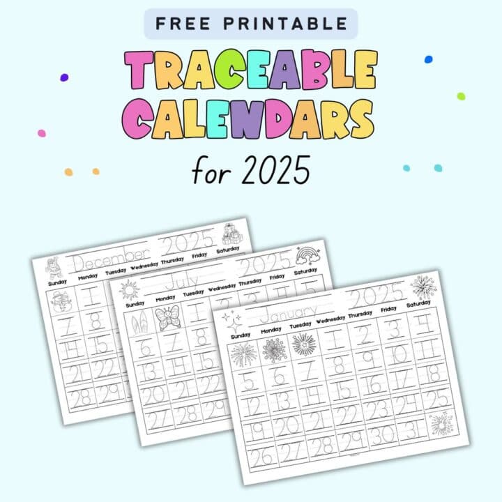 Free Printable Traceable Calendars for Kids - The Artisan Life