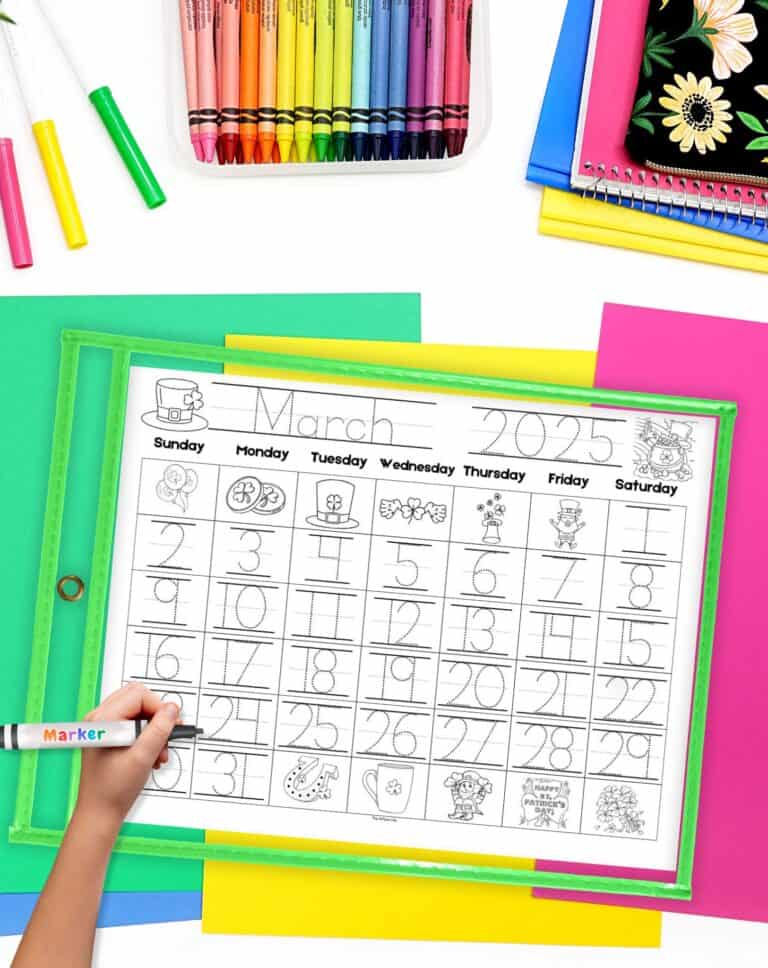 Free Printable Traceable Calendars for Kids - The Artisan Life