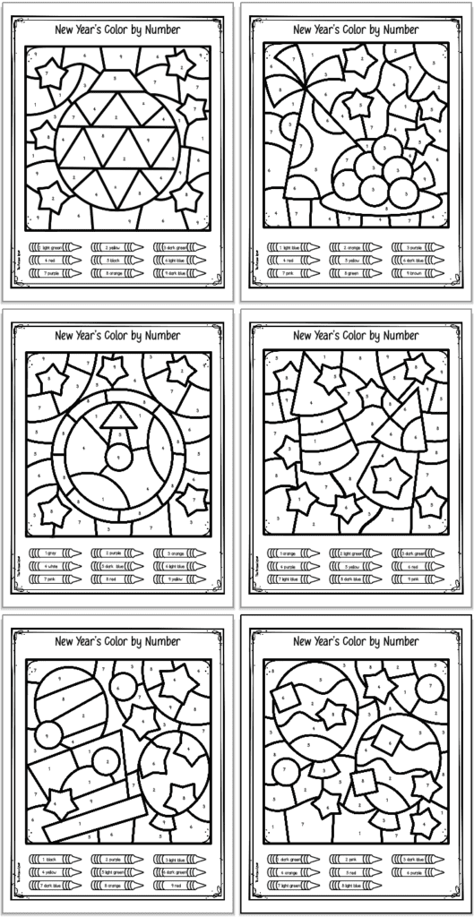 Free Printable New Year's Color by Number Worksheets - The Artisan Life