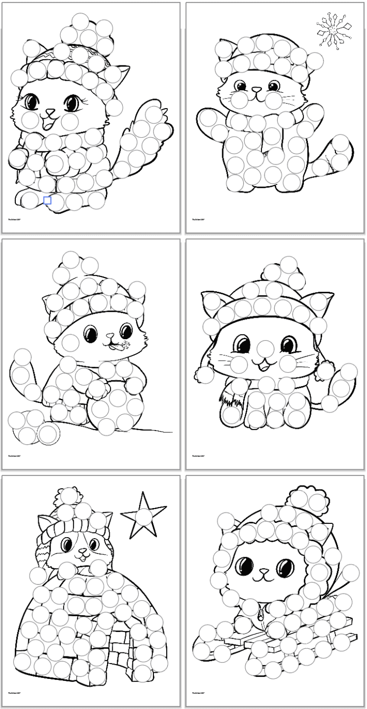 Free Printable Winter Cat Dot Marker Coloring Pages - The Artisan Life