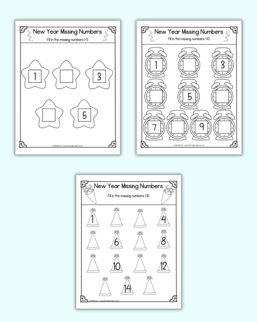 Free Printable New Year's Missing Numbers Worksheets - The Artisan Life