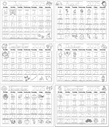 Free Printable Traceable Calendars for Kids - The Artisan Life