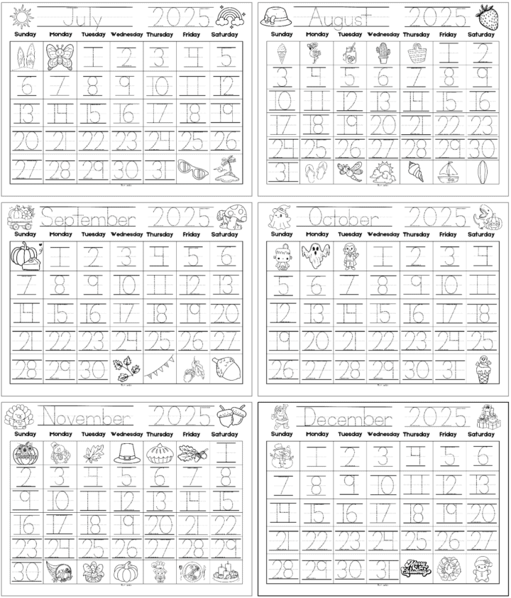 Free Printable Traceable Calendars for Kids - The Artisan Life