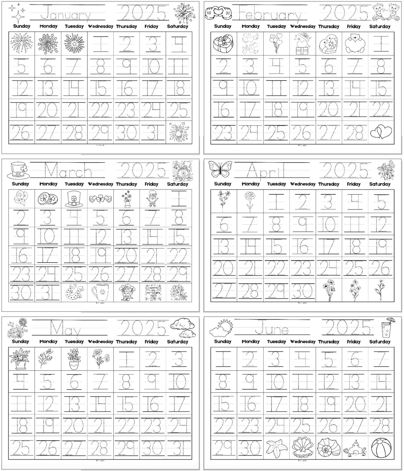 Free Printable Traceable Calendars for Kids - The Artisan Life