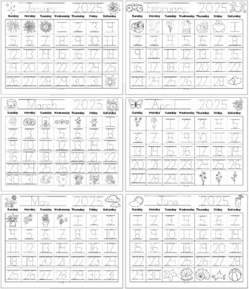Free Printable Traceable Calendars for Kids - The Artisan Life