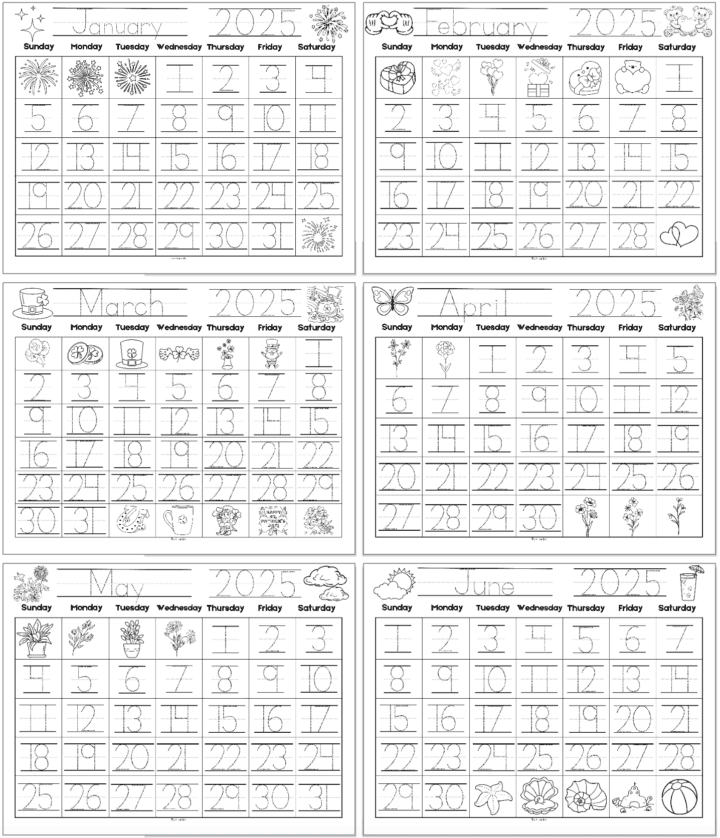 Free Printable Traceable Calendars for Kids - The Artisan Life