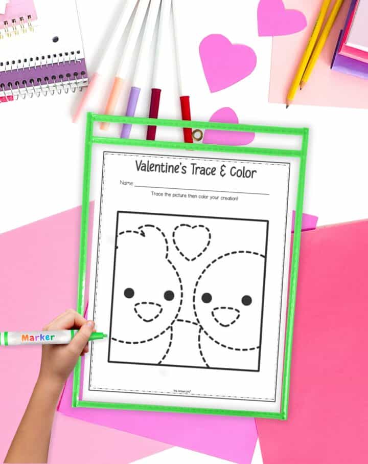 Free Printable Valentine's Day Trace & Color Worksheets - The Artisan Life