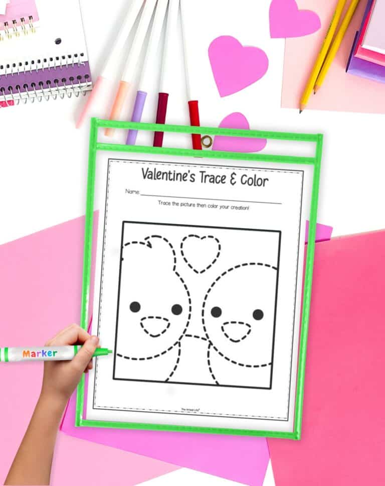 Free Printable Valentine's Day Trace & Color Worksheets - The Artisan Life