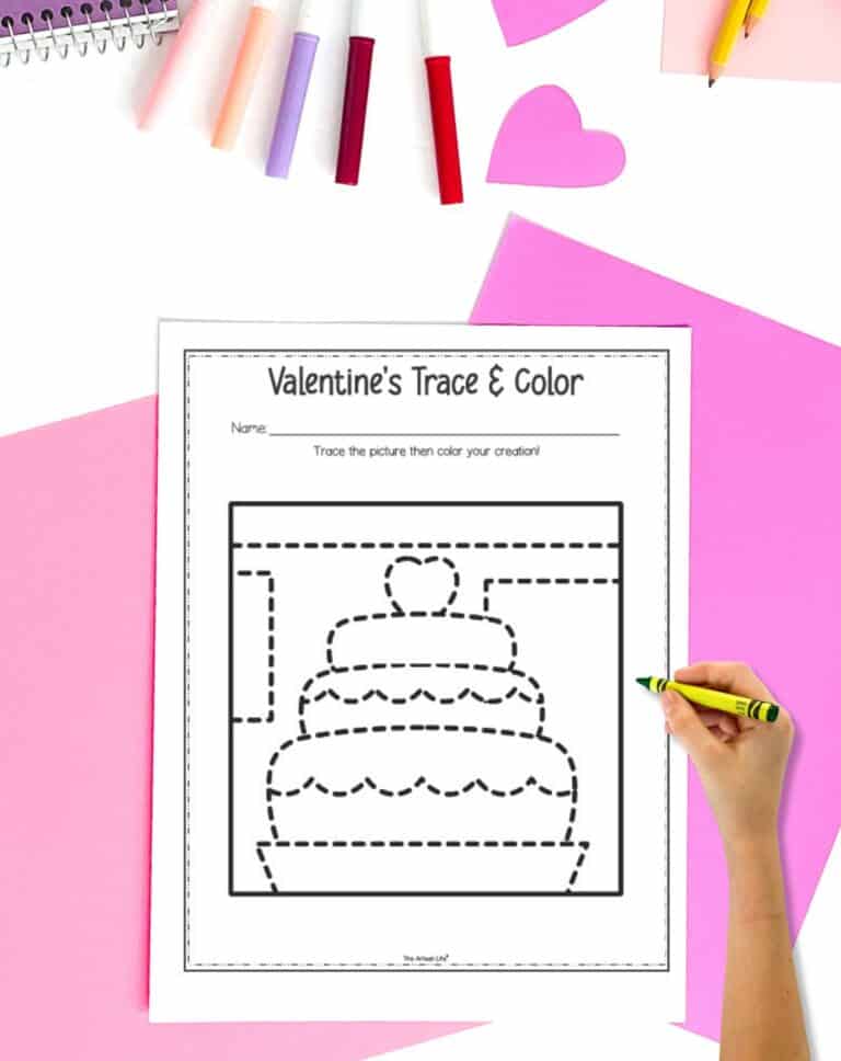 Free Printable Valentine's Day Trace & Color Worksheets - The Artisan Life