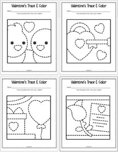 Free Printable Valentine's Day Trace & Color Worksheets - The Artisan Life