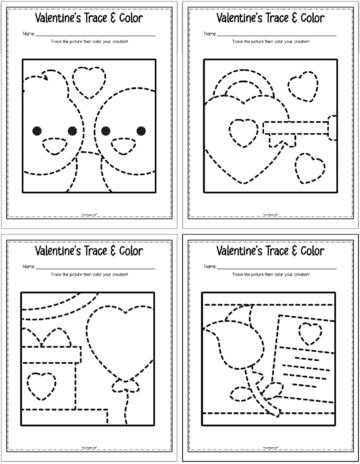 Free Printable Valentine's Day Trace & Color Worksheets - The Artisan Life