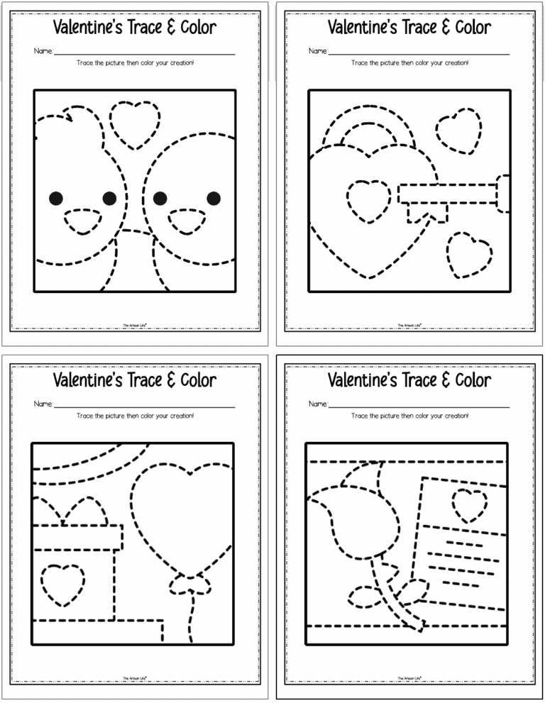 Free Printable Valentine's Day Trace & Color Worksheets - The Artisan Life